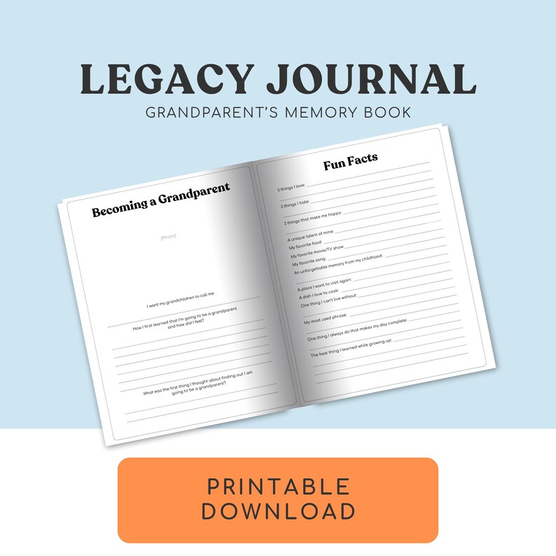 Grandparent Legacy Journal Printable | Life Story Memory Book | Digital ...