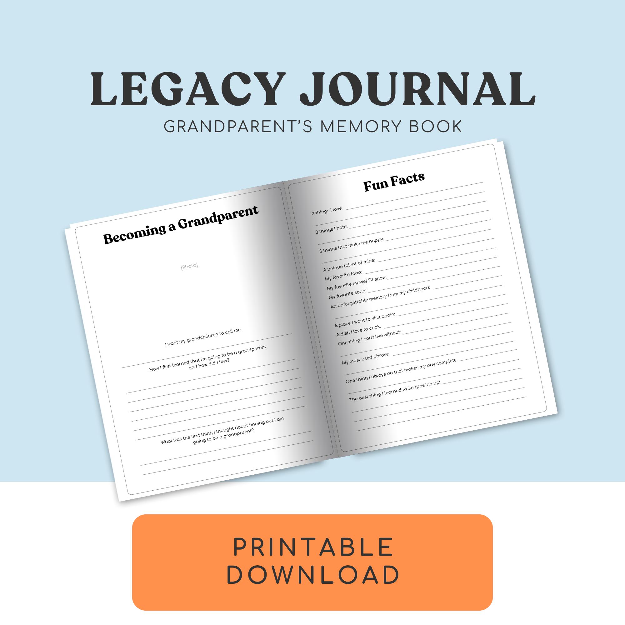 Grandparent Legacy Journal Printable | Life Story Memory Book | Digital ...