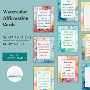 56 Watercolor Affirmation Cards Printable Set | 7 Color Schemes With ...