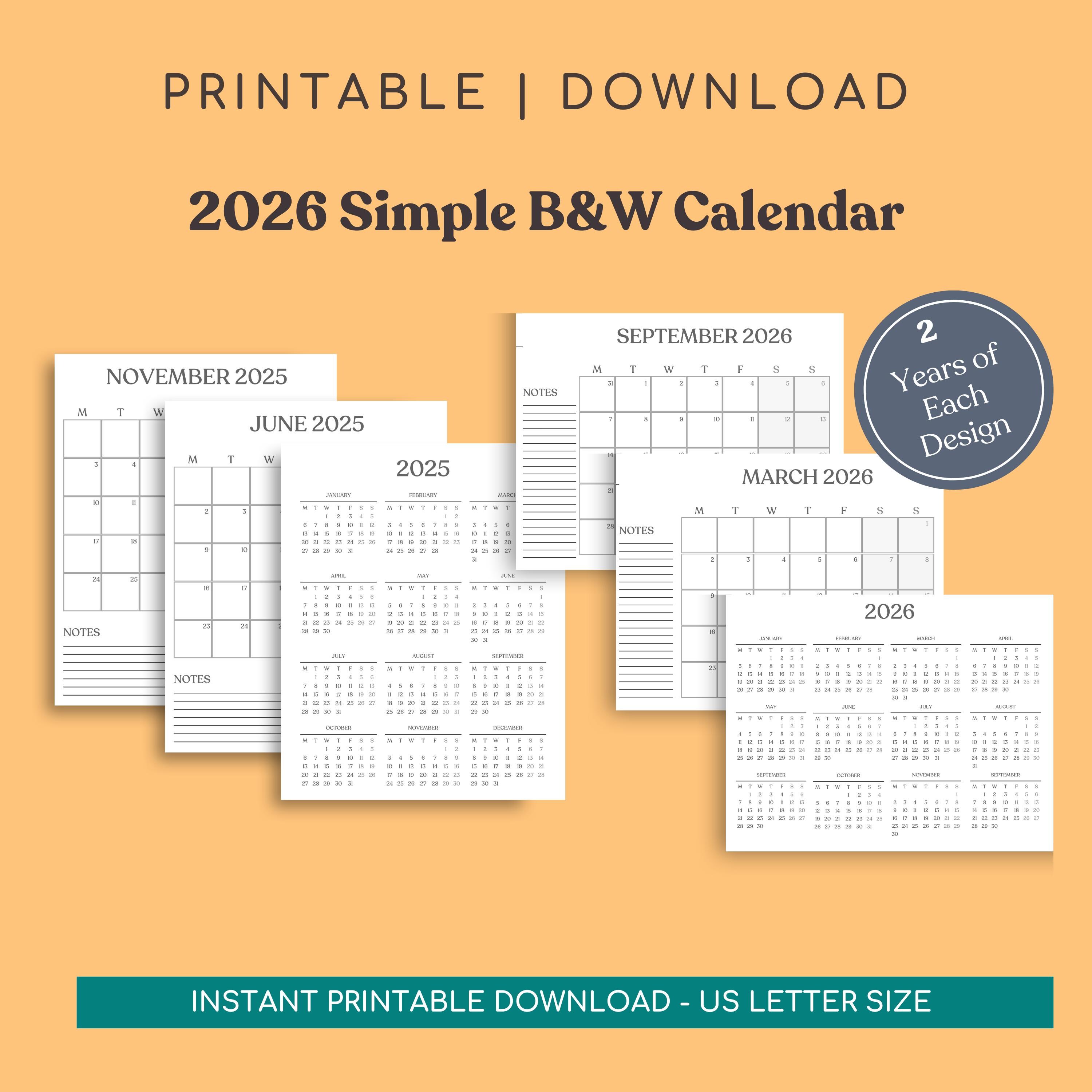 2025-2026 Printable Calendar | Monday Start | Portrait & Landscape ...