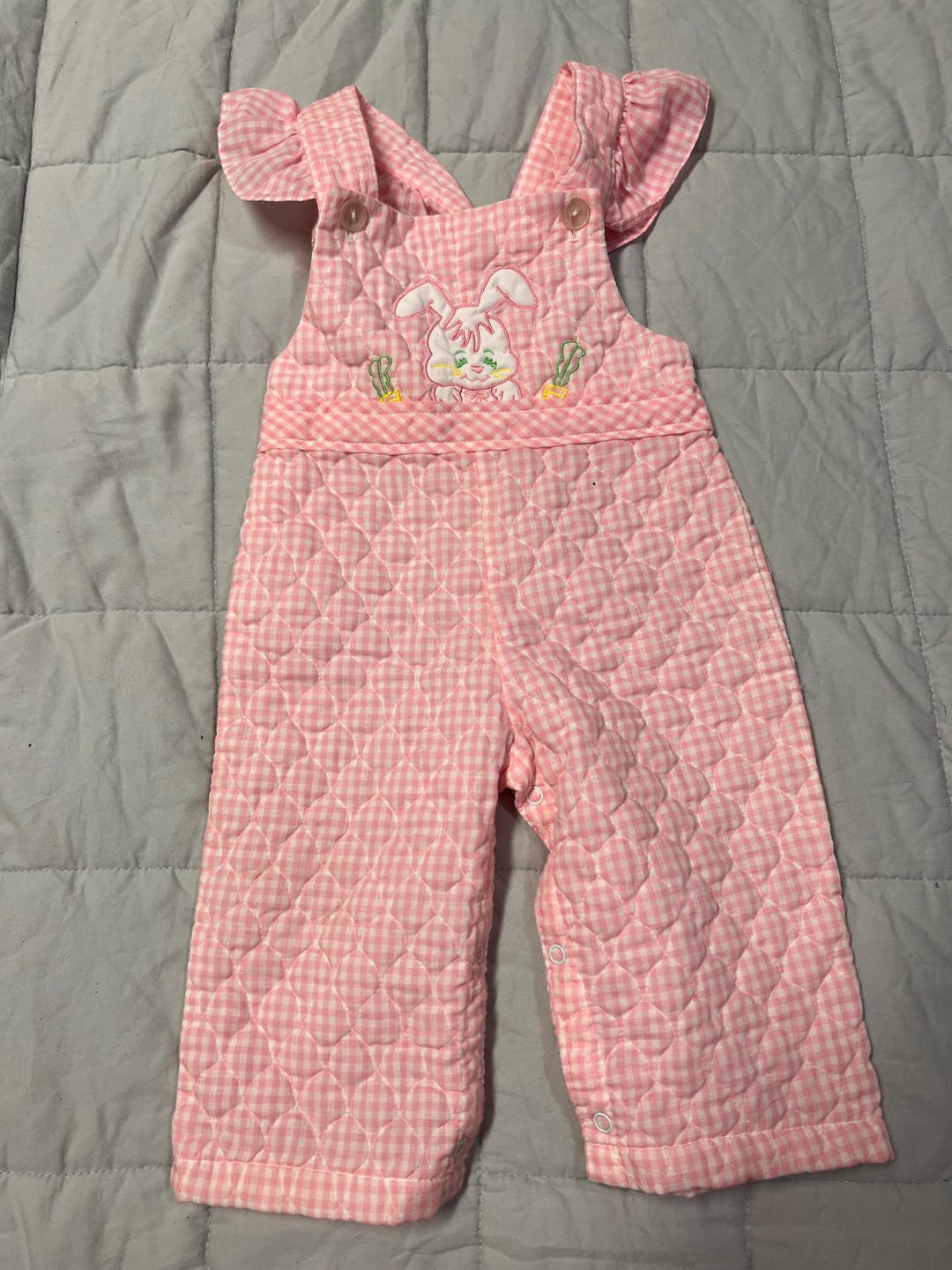 Quilted Pink Gingham Overalls With Sweet Bunny Appliqué. by Thomas Size ...