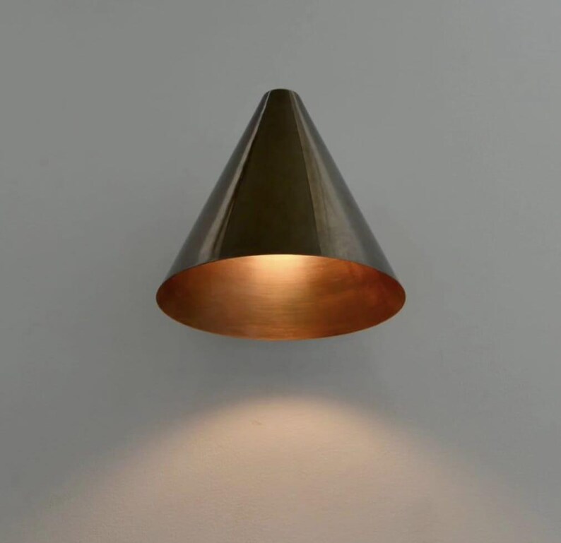 Modern Brass Cone Wall Sconce – Downlight Fixture in Handcrafted Metal ...