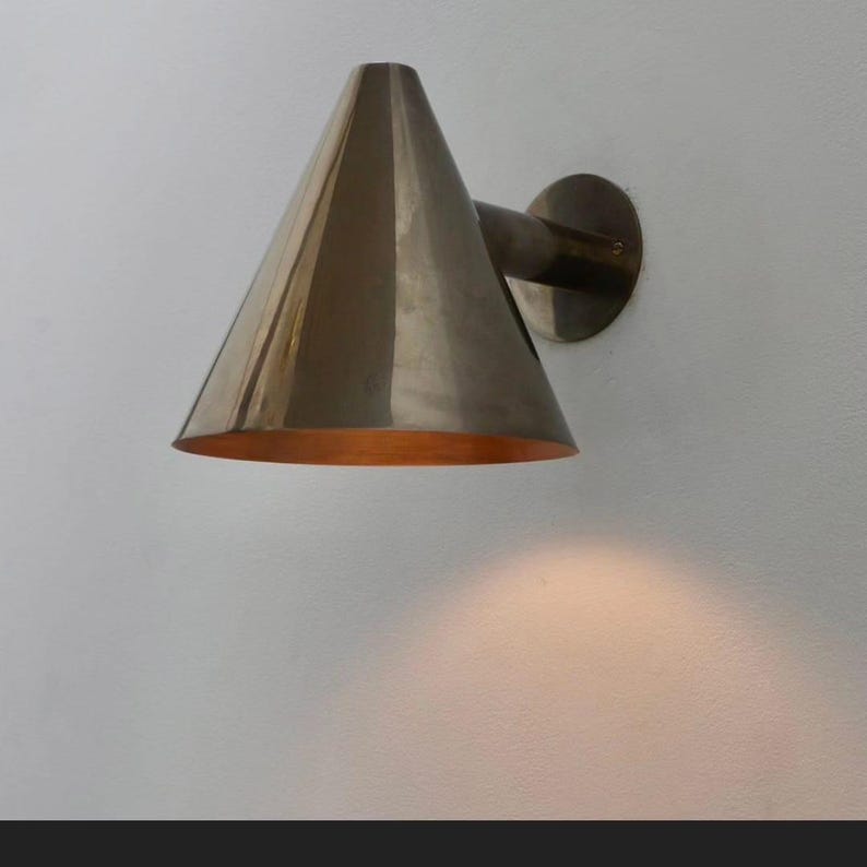 Modern Brass Cone Wall Sconce – Downlight Fixture in Handcrafted Metal ...