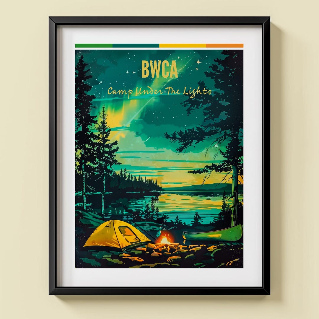 Northern Lights Canoe Poster – BWCA Wall Art – Wilderness Campfire ...