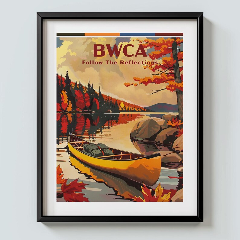 Fall Canoe Poster – BWCA Autumn Wall Art – Quetico Canoe Country Print ...