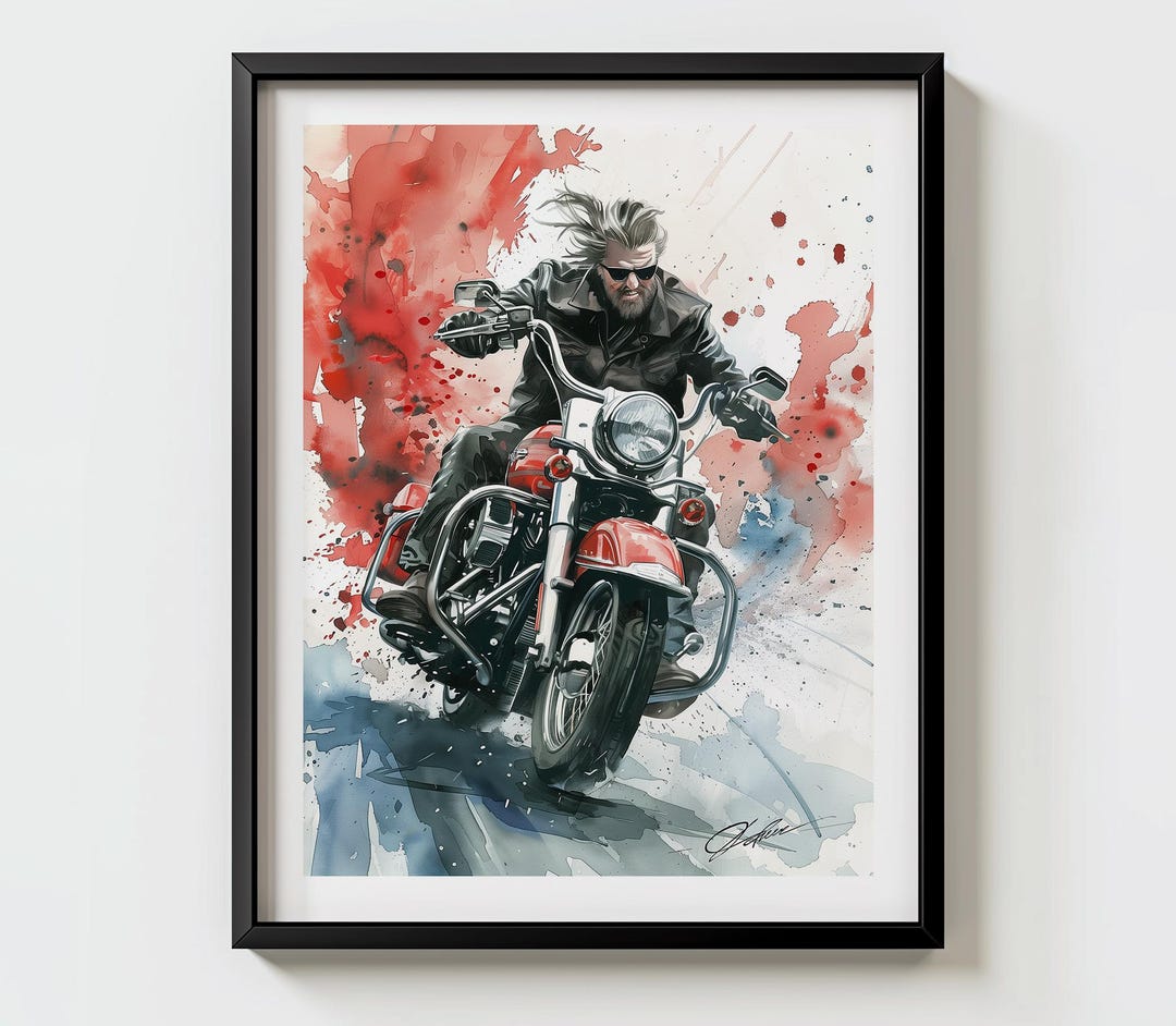Motorcycle Rider Art Print | Biker Watercolor Wall Art | Man Cave Decor ...