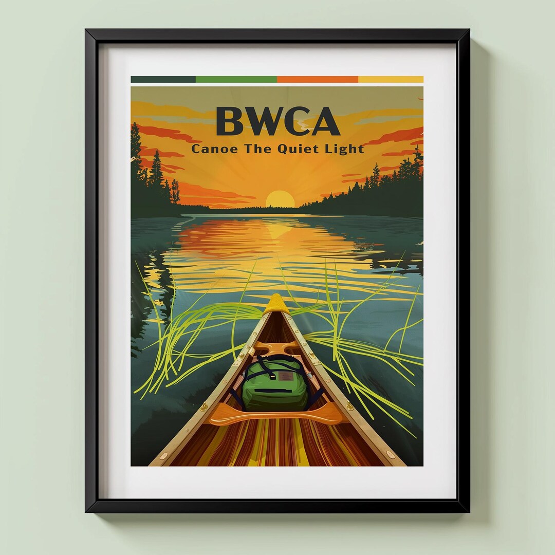 BWCA Sunset Canoe Print: Vintage WPA Style Northwoods Wall Art - Etsy