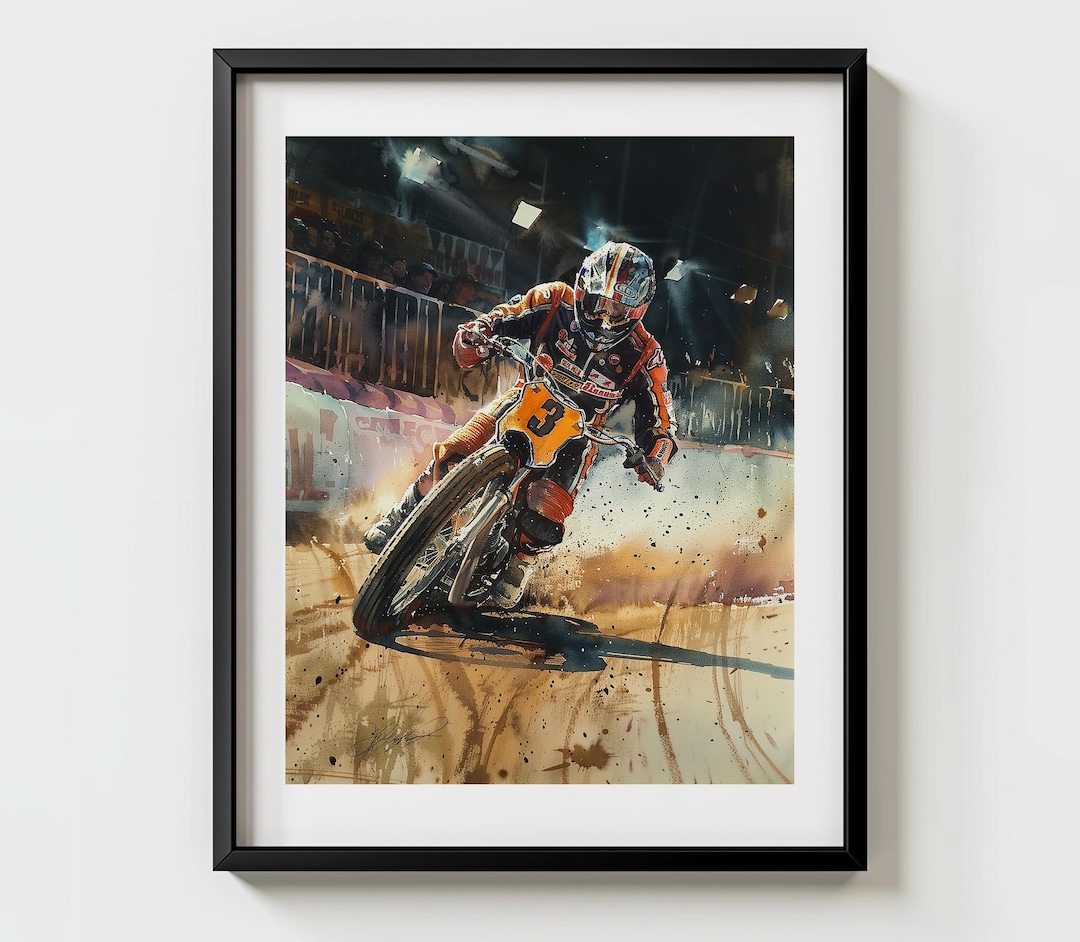 Vintage Motorcycle Racing Art Print, Flat Track Racer Wall Art, Dirt ...