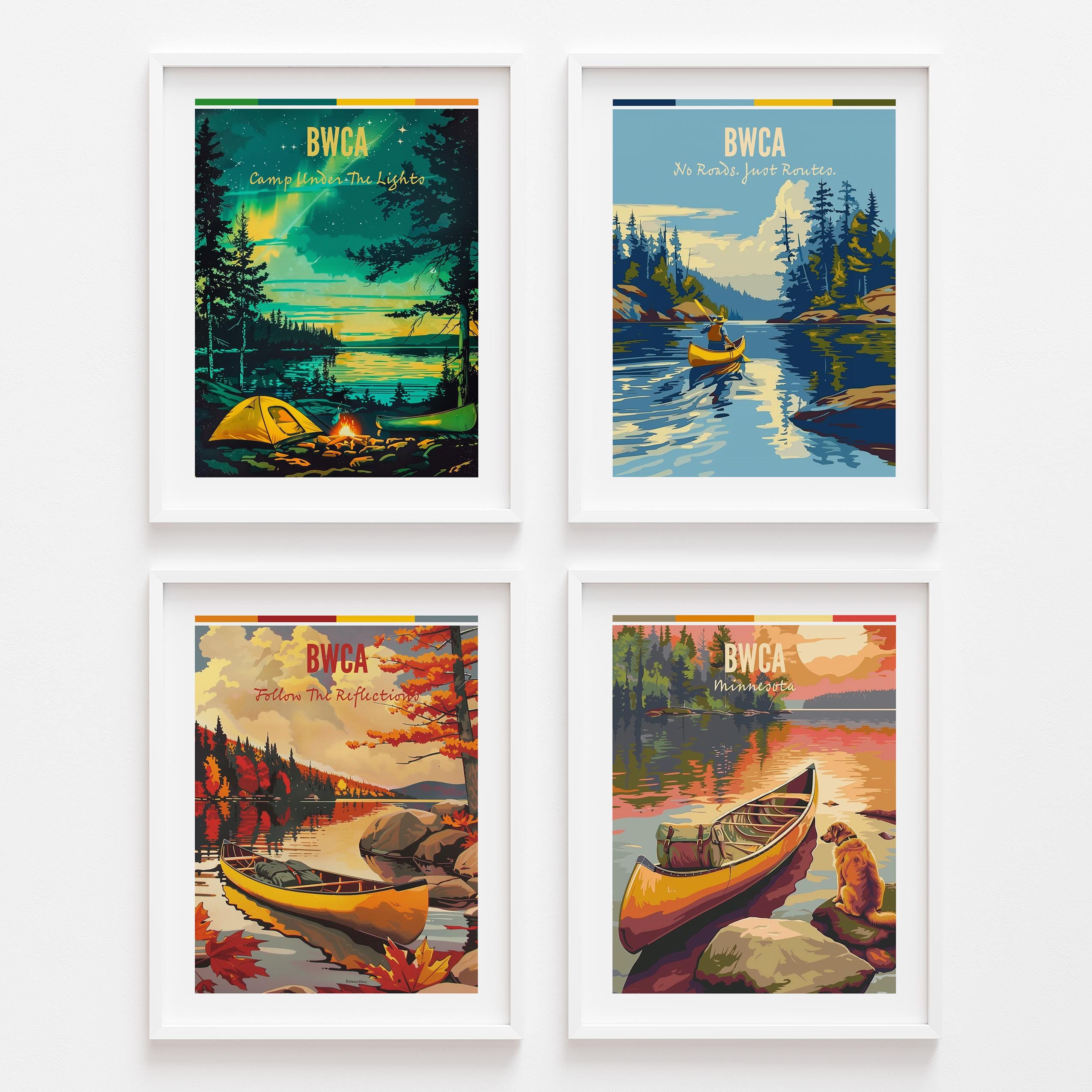 BWCA Canoe Poster Set– Boundary Waters Wall Art – 4 Vintage Wilderness ...