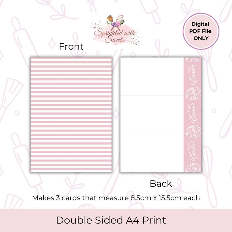 Pink Stripe Easter Cookie Card | Digital PDF Download | 3 Cookies Short ...