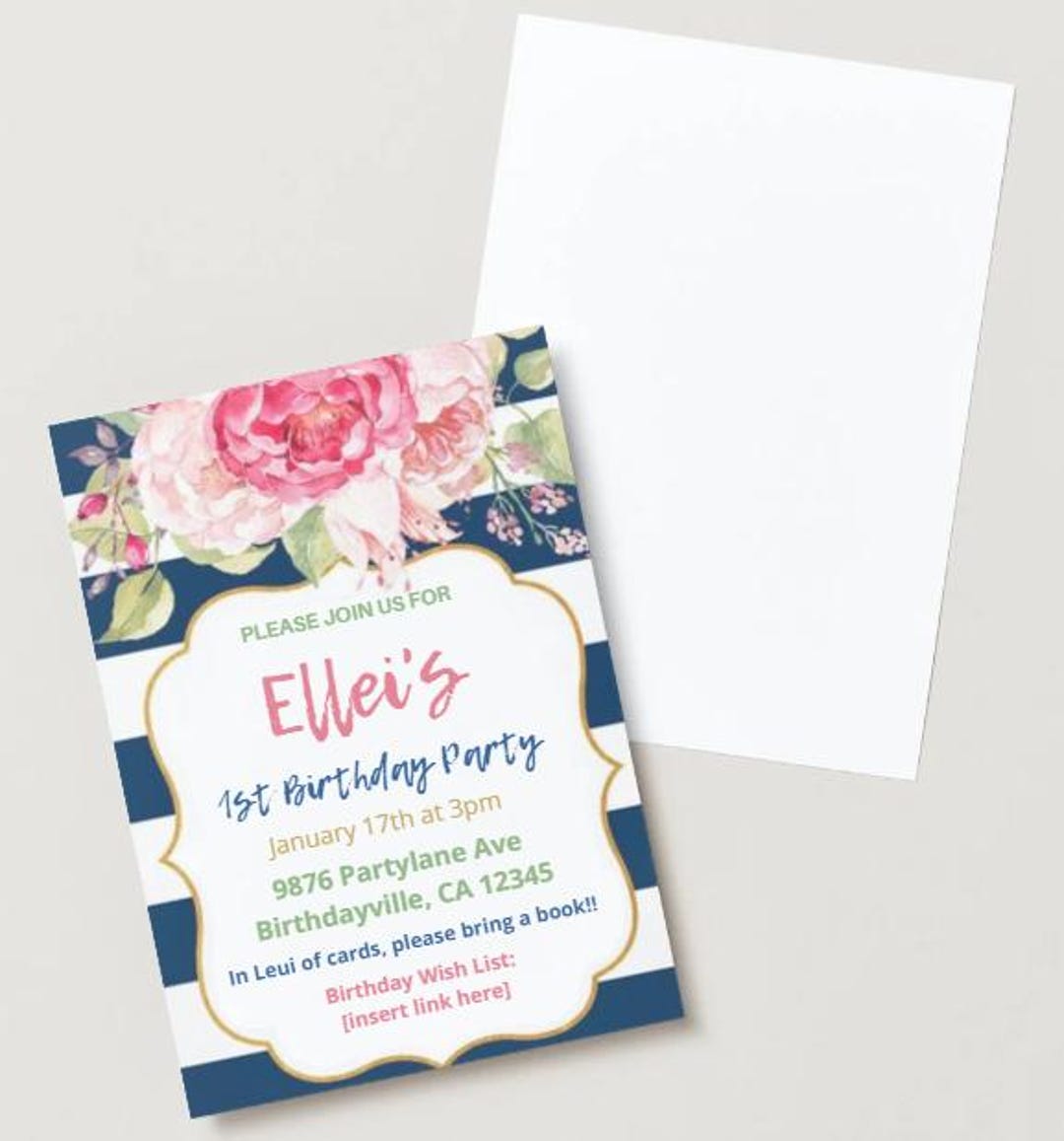 Navy Blue, Pink, Floral, Nautical, Birthday Party - Etsy