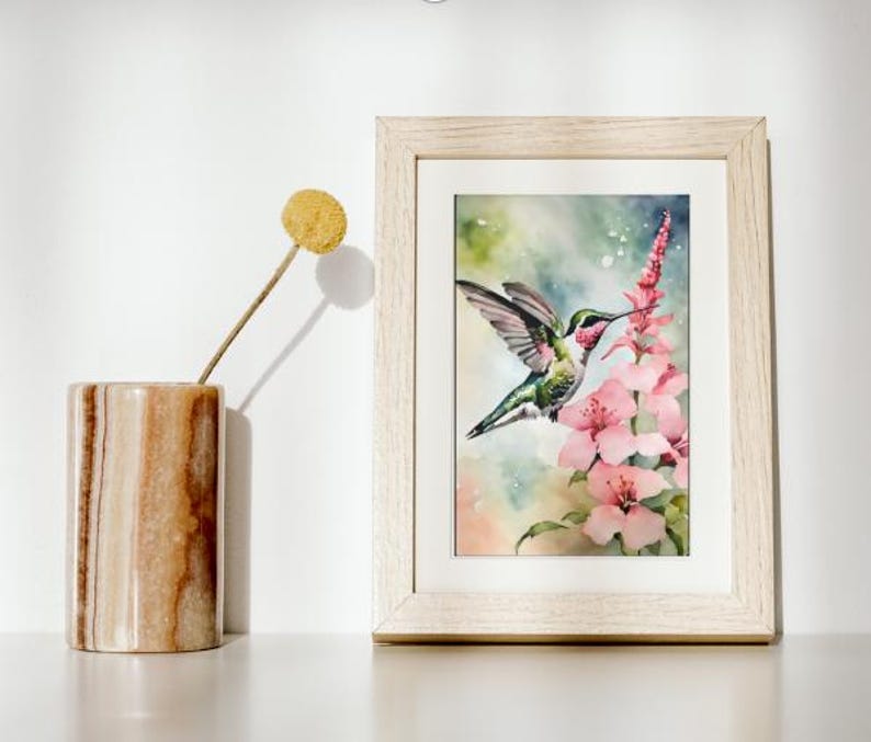 Delicias de Colibríes – Impresión en acuarela de colibrí e hibisco ...
