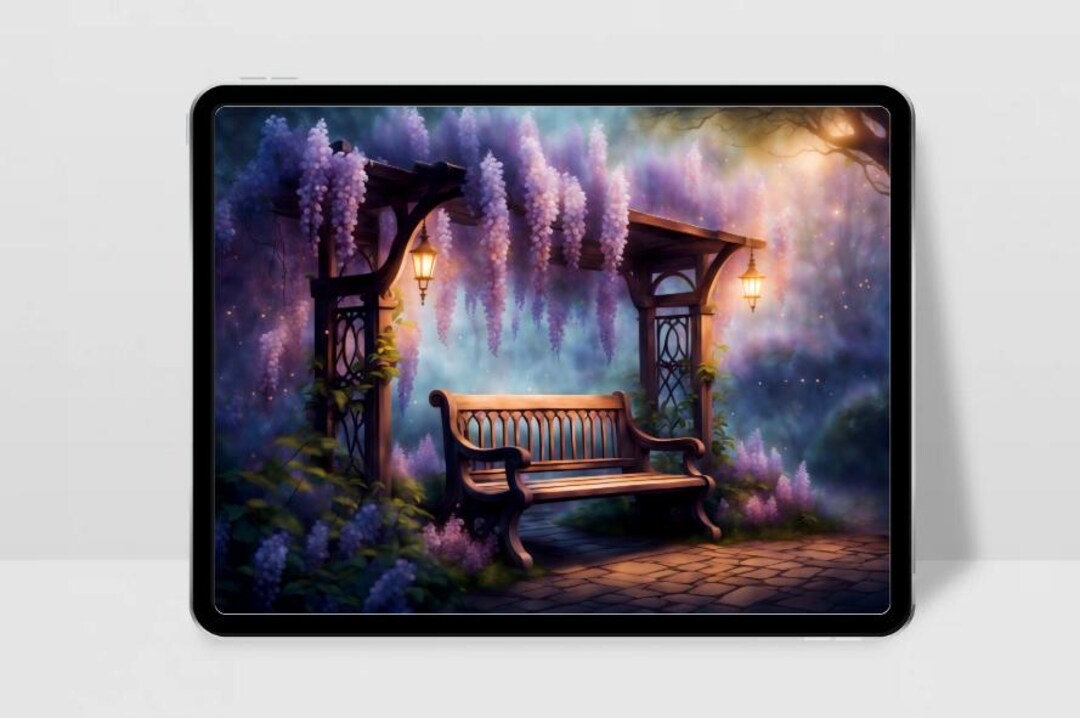 Eternity Garden | Dreamy Garden Bench Wall Art | Wisteria Lantern Night ...