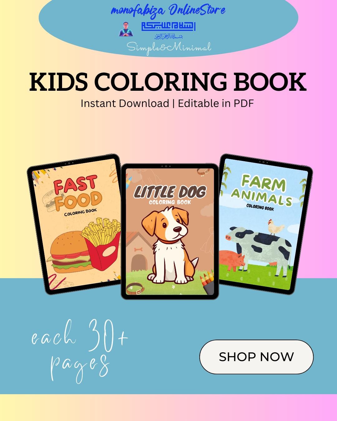 Bundle 3: 3 in 1 Kids Coloring Book Printable PDF | Editable Learning ...