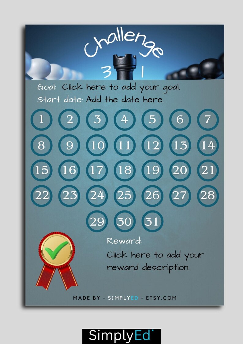 31 Day Challenge Goal Setting Progress Tracker Habit Forming Printable ...