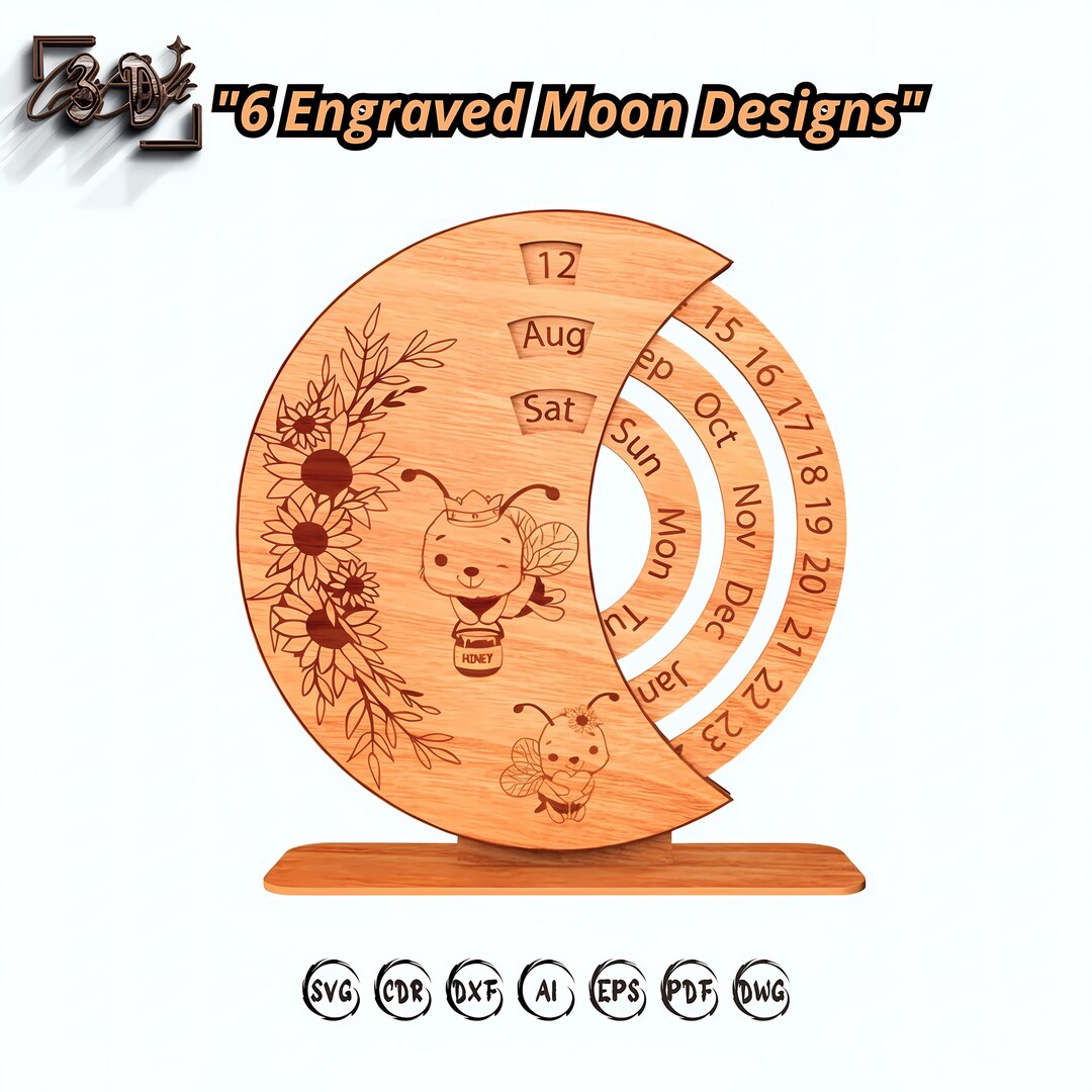 Perpetual Calendar Laser Cut SVG DXF | 6 Lunar Engraved Designs | CNC ...