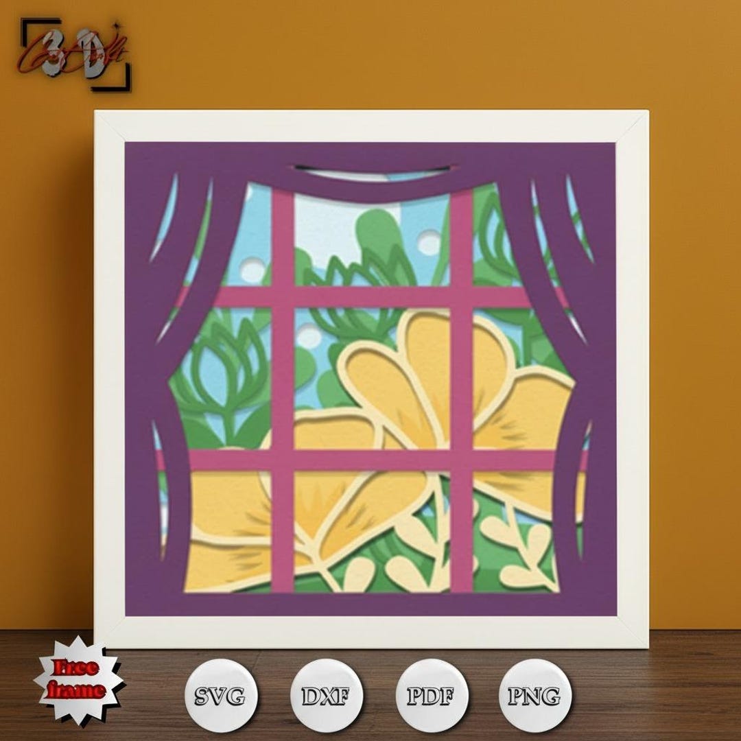 Floral Window Shadow Box SVG | Layered Papercut Flower Design | Cricut ...