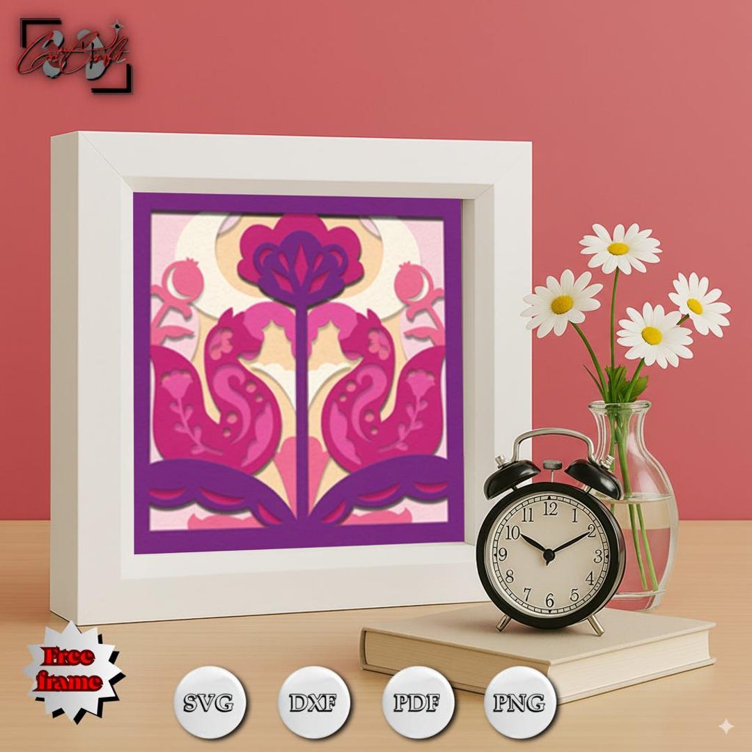 Love Birds Shadow Box SVG | Folk Art Papercut Template | 3D Layered ...