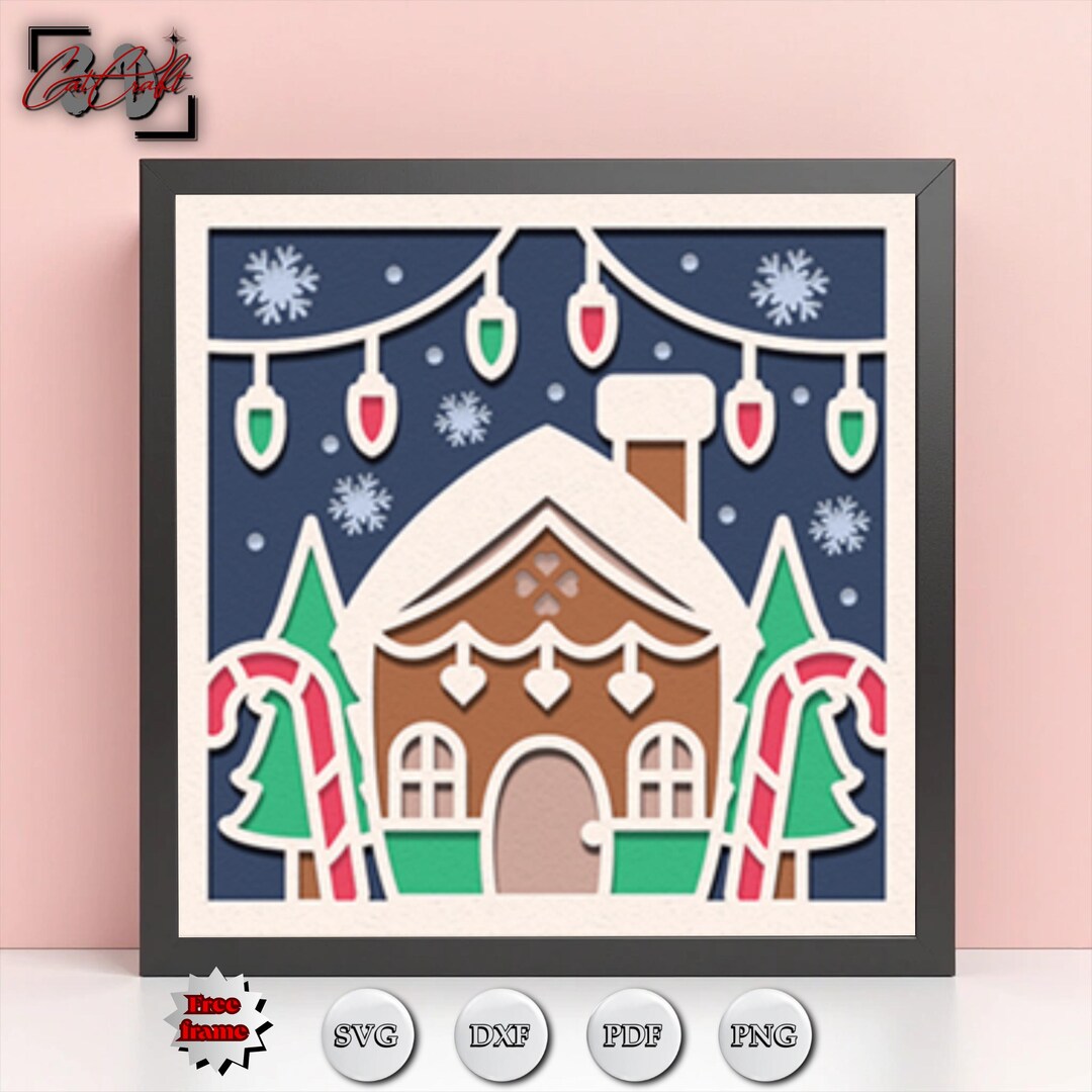 Gingerbread House Shadow Box SVG • Christmas Candy Cane Papercut ...