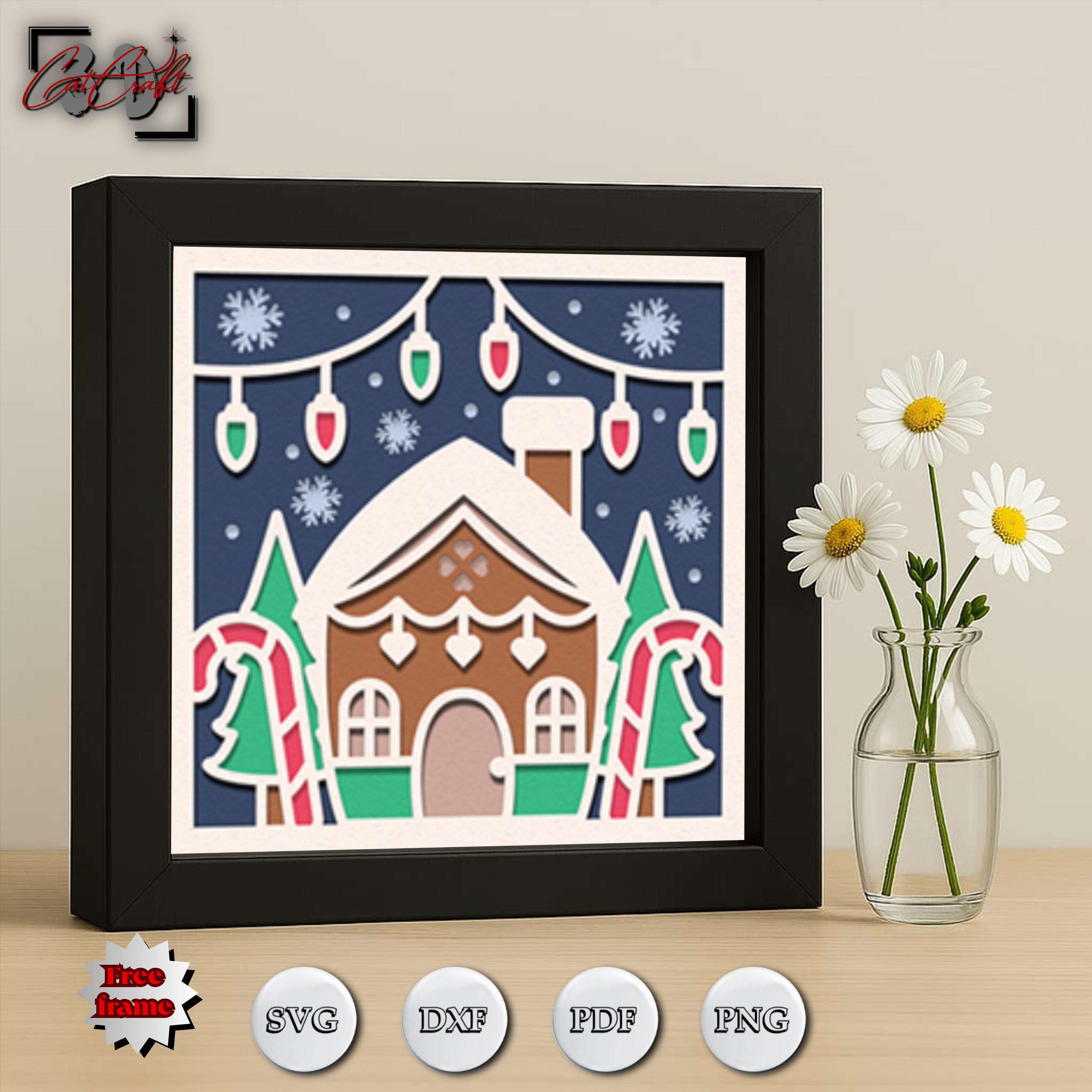 Gingerbread House Shadow Box SVG • Christmas Candy Cane Papercut ...