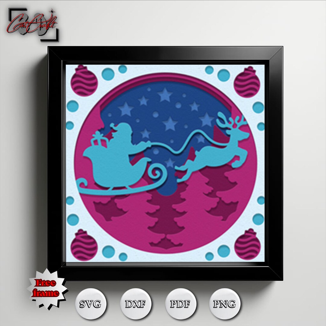 Santa Sleigh Shadow Box SVG • Reindeer Christmas Papercut • 3D Layered ...