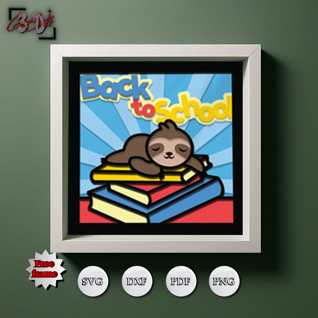 Back to School Sloth Shadow Box SVG: 3D Layered Papercut Classroom ...