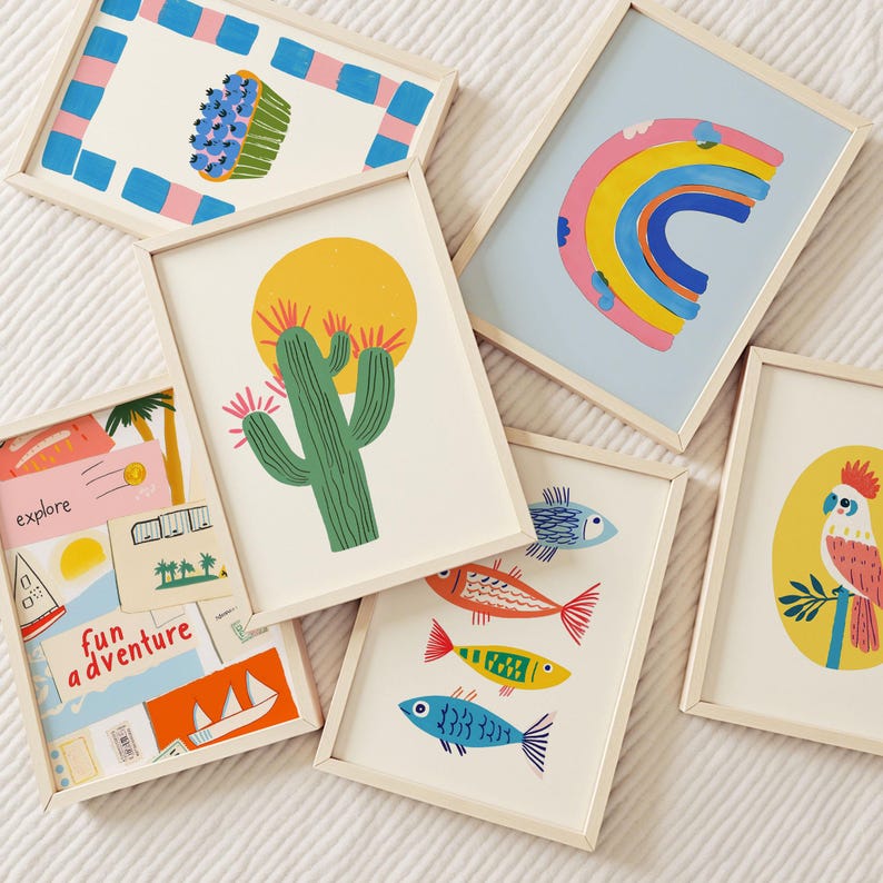 75 Kids Wall Art Printable Bundle - Whimsical Storybook Illustrations ...