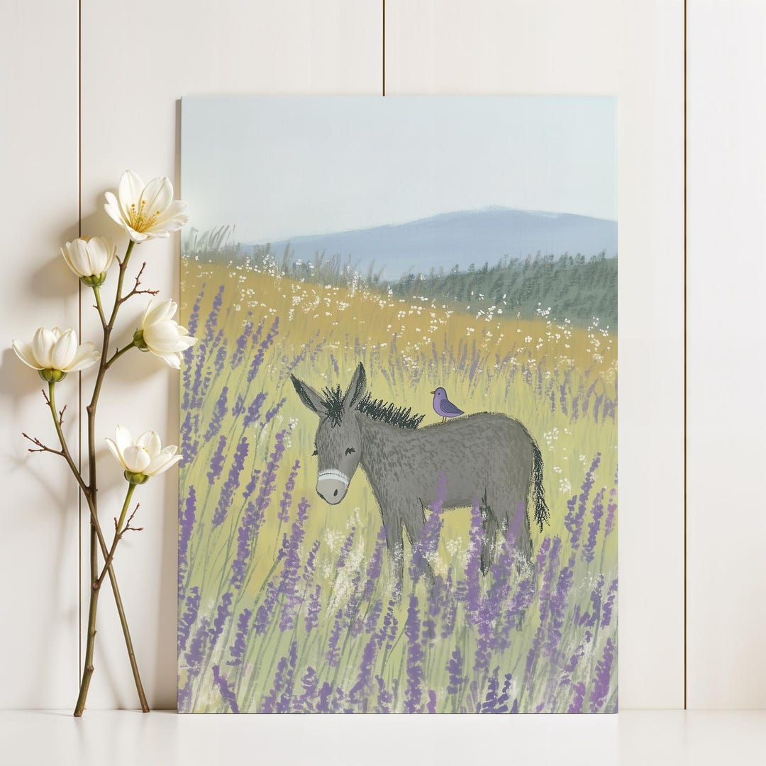 Donkey & Bird Friend Print - Nursery Animal Theme Artwork, Nature Scene ...