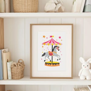 Eclectic Vintage Carousel Horse Print, Playroom Decor, Playful Children ...