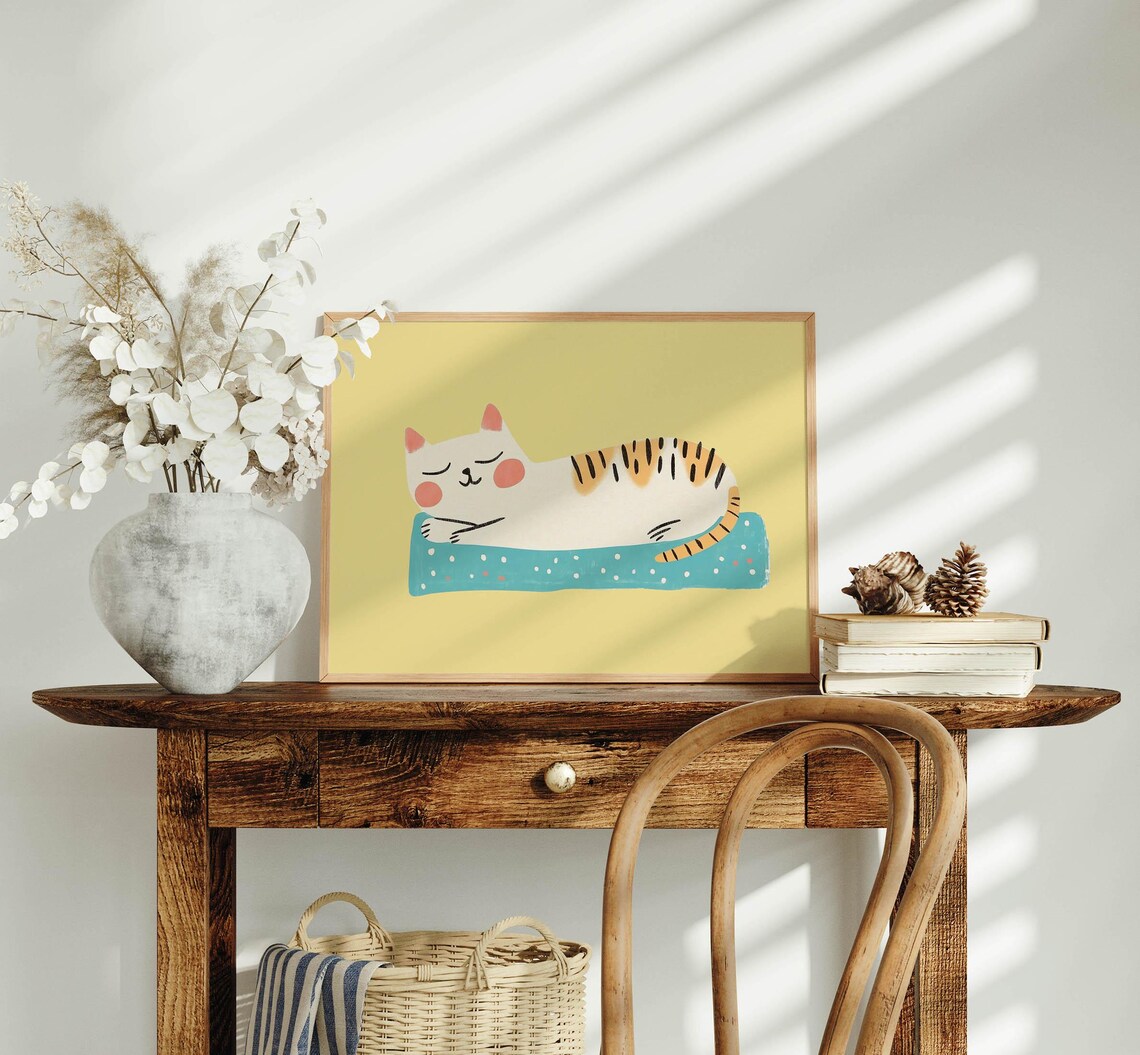 Sleepy Cat Print - Animal Nursery Art, Digital Download Artwork for a ...
