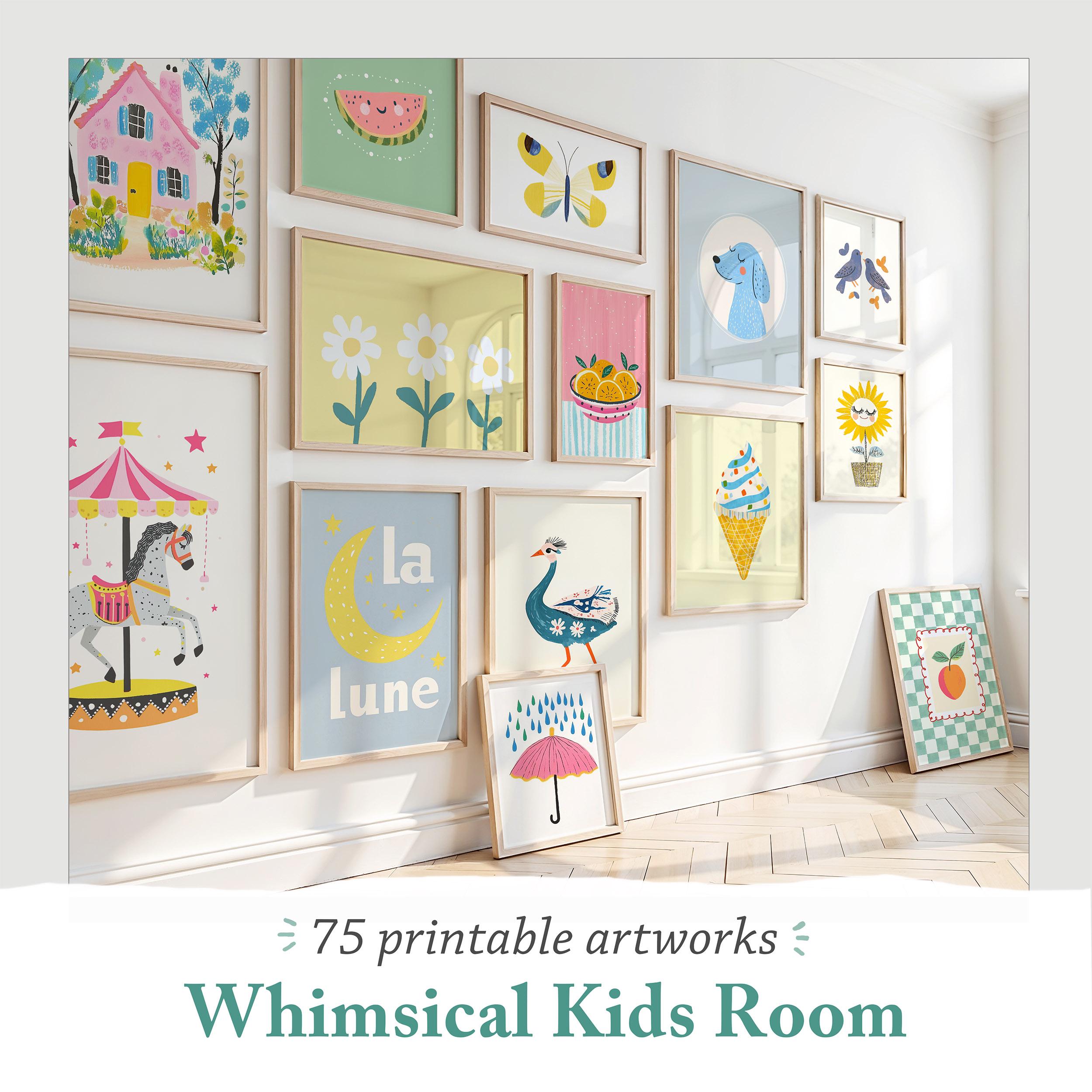 75 Kids Wall Art Printable Bundle - Whimsical Storybook Illustrations ...