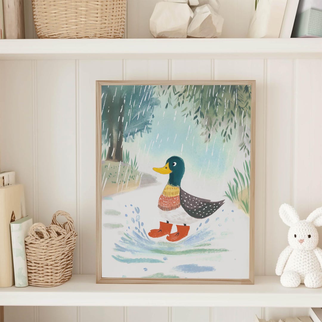 Rainy Duck Print for Kids Room - Woodland Animals Printable Nursery Art ...