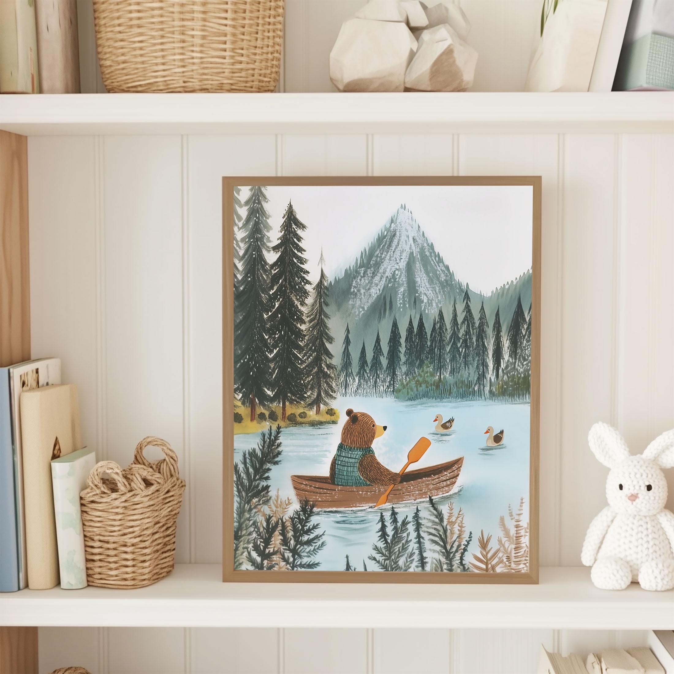 Vintage Woodland Bear Canoe Adventure - Kids Room Prints, Animal ...