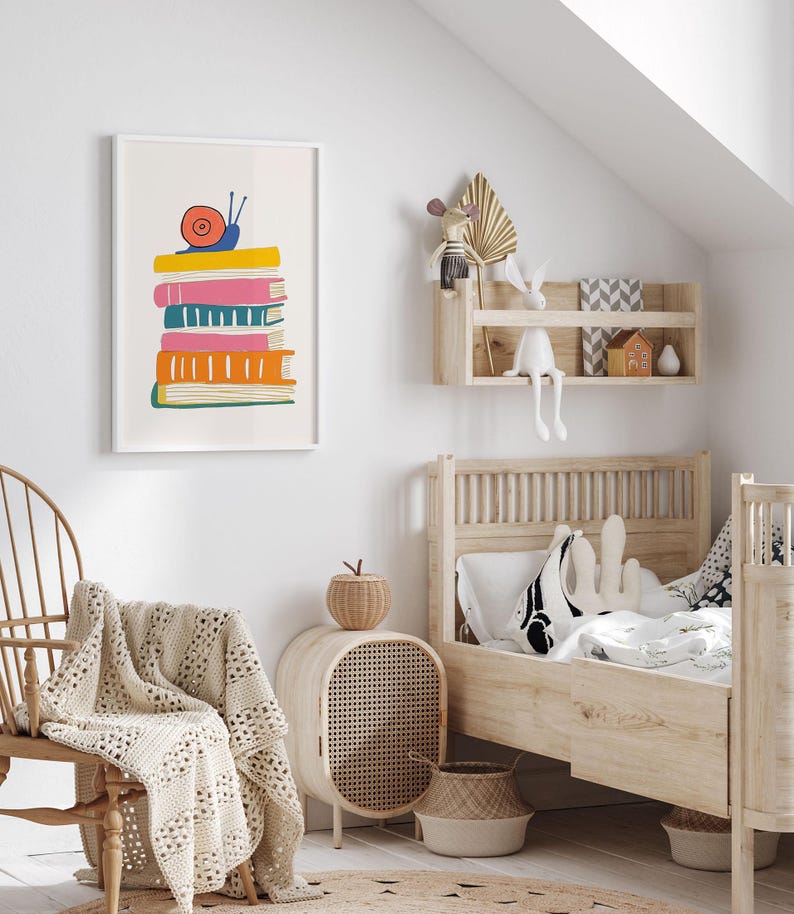 Whimsical Reading Snail Poster - Kids Wall Art Printable, Nursery ...