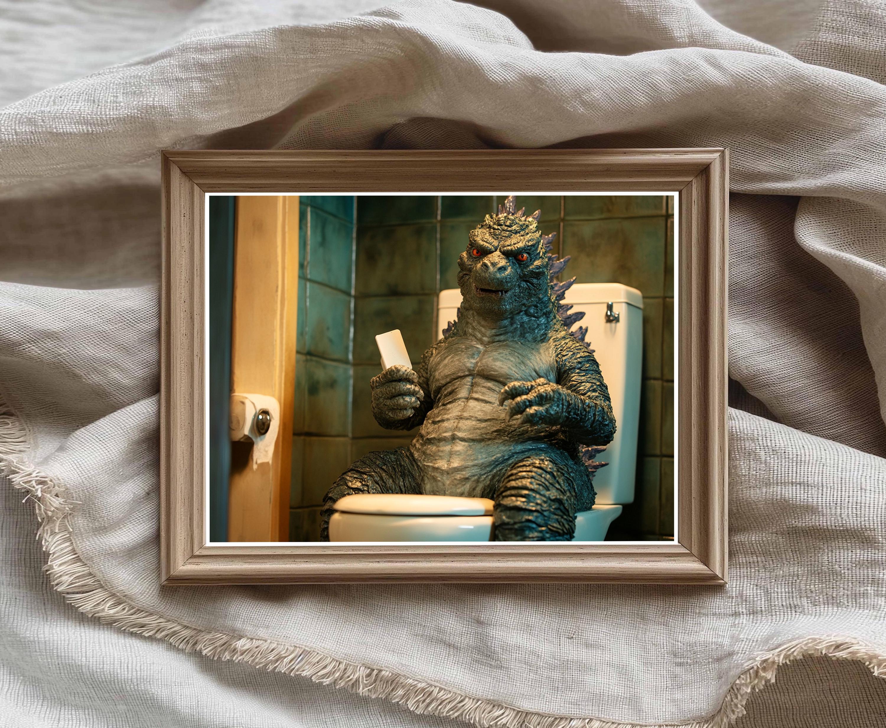 Godzilla Poster, Godzilla Funny Bathroom Poster, Funny Bathroom Wall ...