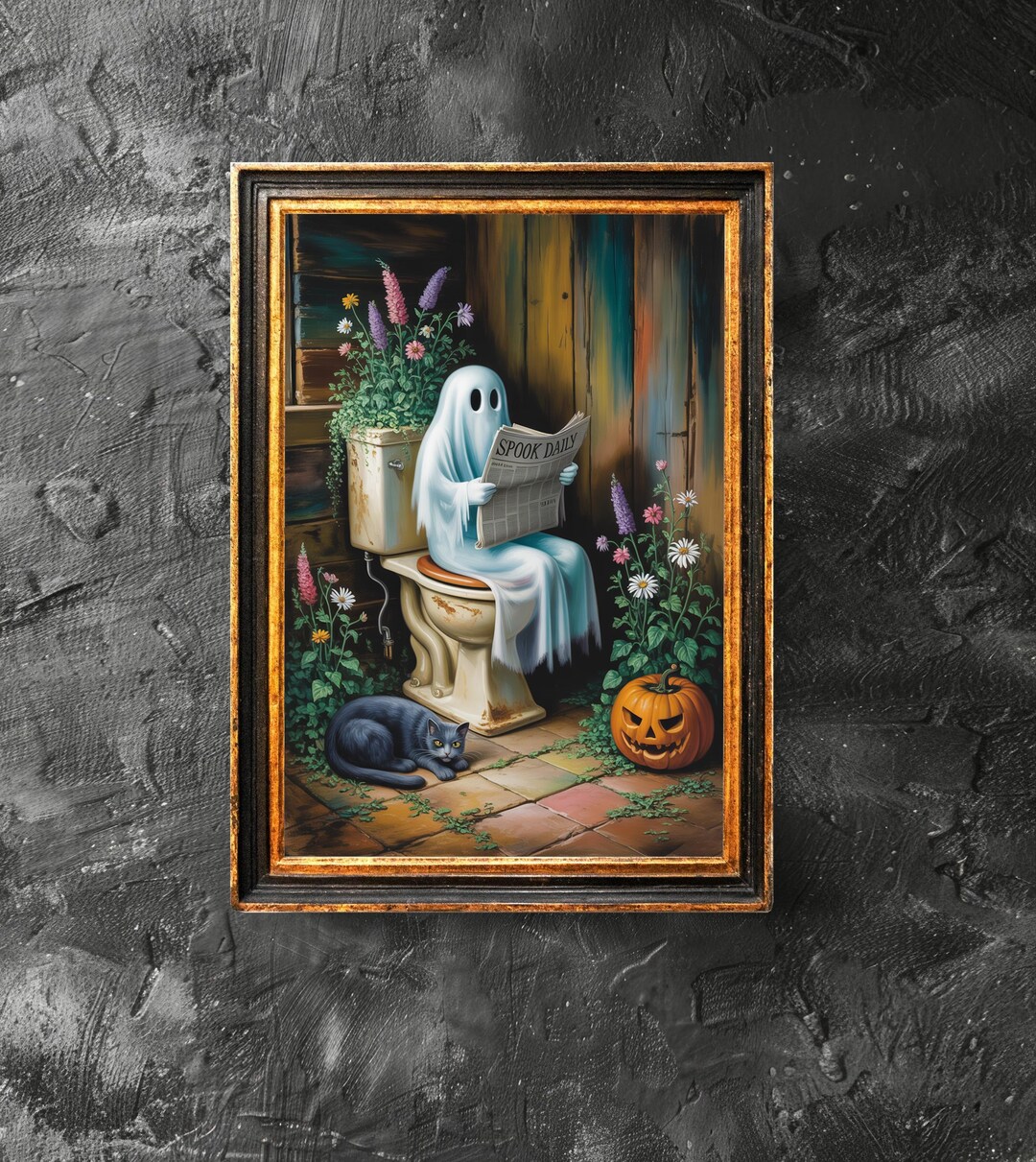 Ghost Reading A Newspaper on Toilet Poster, Ghost Funny Toilet, Vintage ...