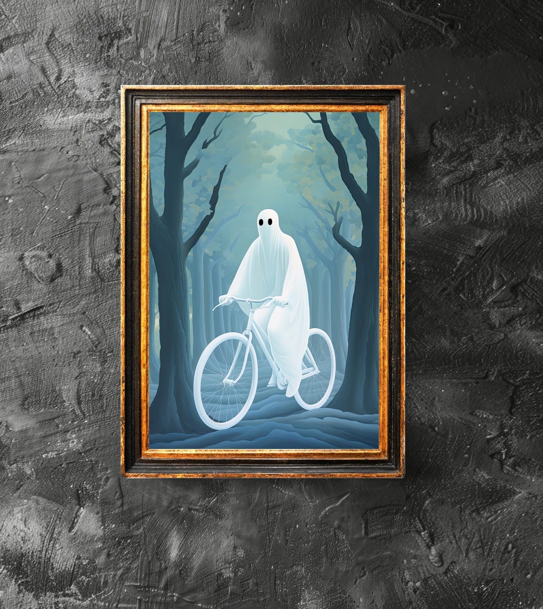 Ghost Riding a Bike Poster, Cute Ghost Bicycle Poster, Funny Ghost ...