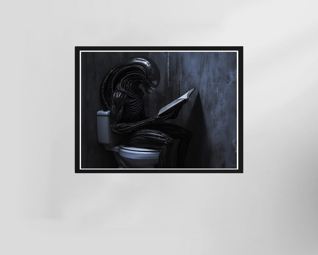 Funny Alien Bathroom Poster, Black and White Restroom Art (digital ...