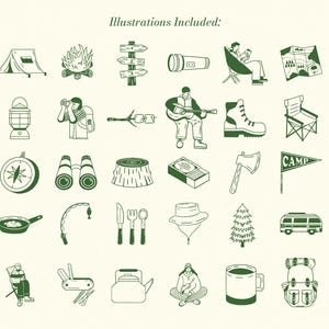 Hand-drawn Camping Clipart – Tent, Lantern, Backpack & Trees PNG and ...
