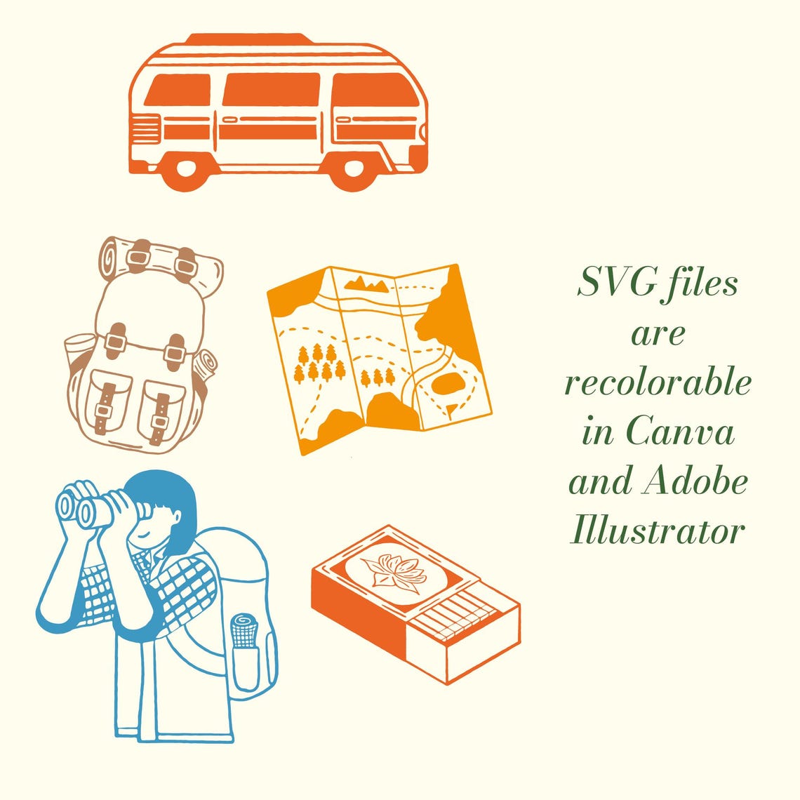 Hand-drawn Camping Clipart – Tent, Lantern, Backpack & Trees PNG and ...