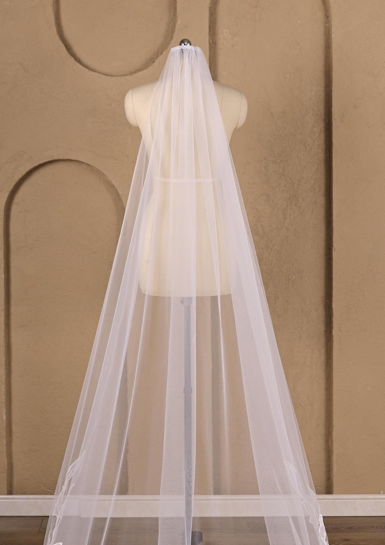Lace Applique Cathedral Wedding Veil With Oversized Flowers, Single ...