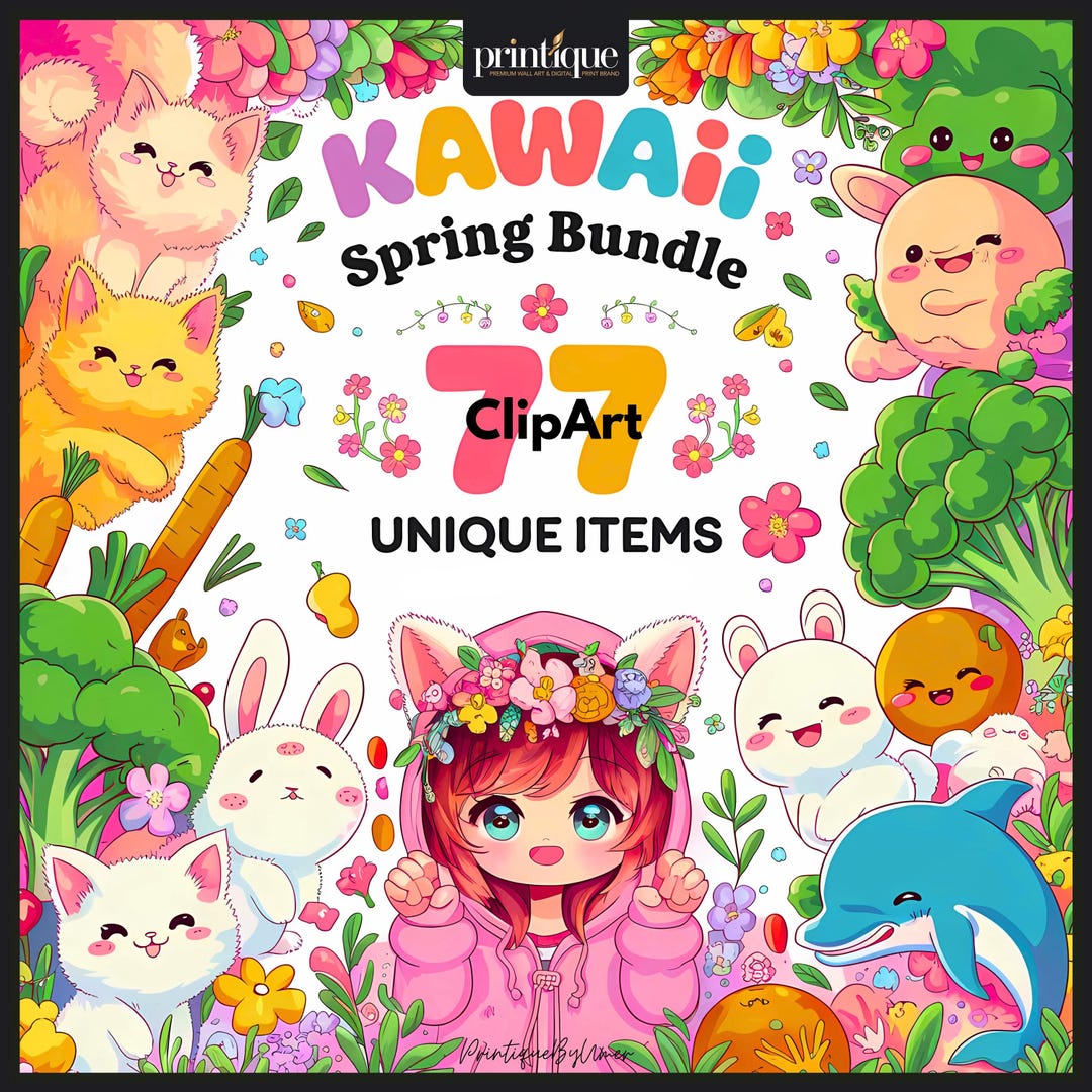Kawaii Spring Clipart | Cute Chibi PNG Bundle | Digital Planner ...