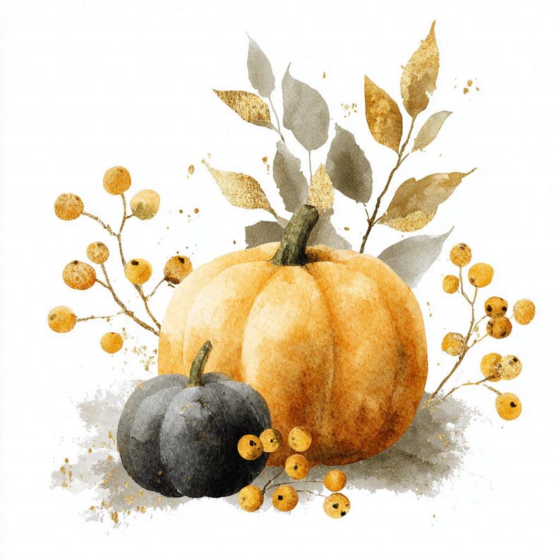 12 Rustic Pumpkin Clipart, Cozy Fall Pumpkin, Printable Watercolor ...