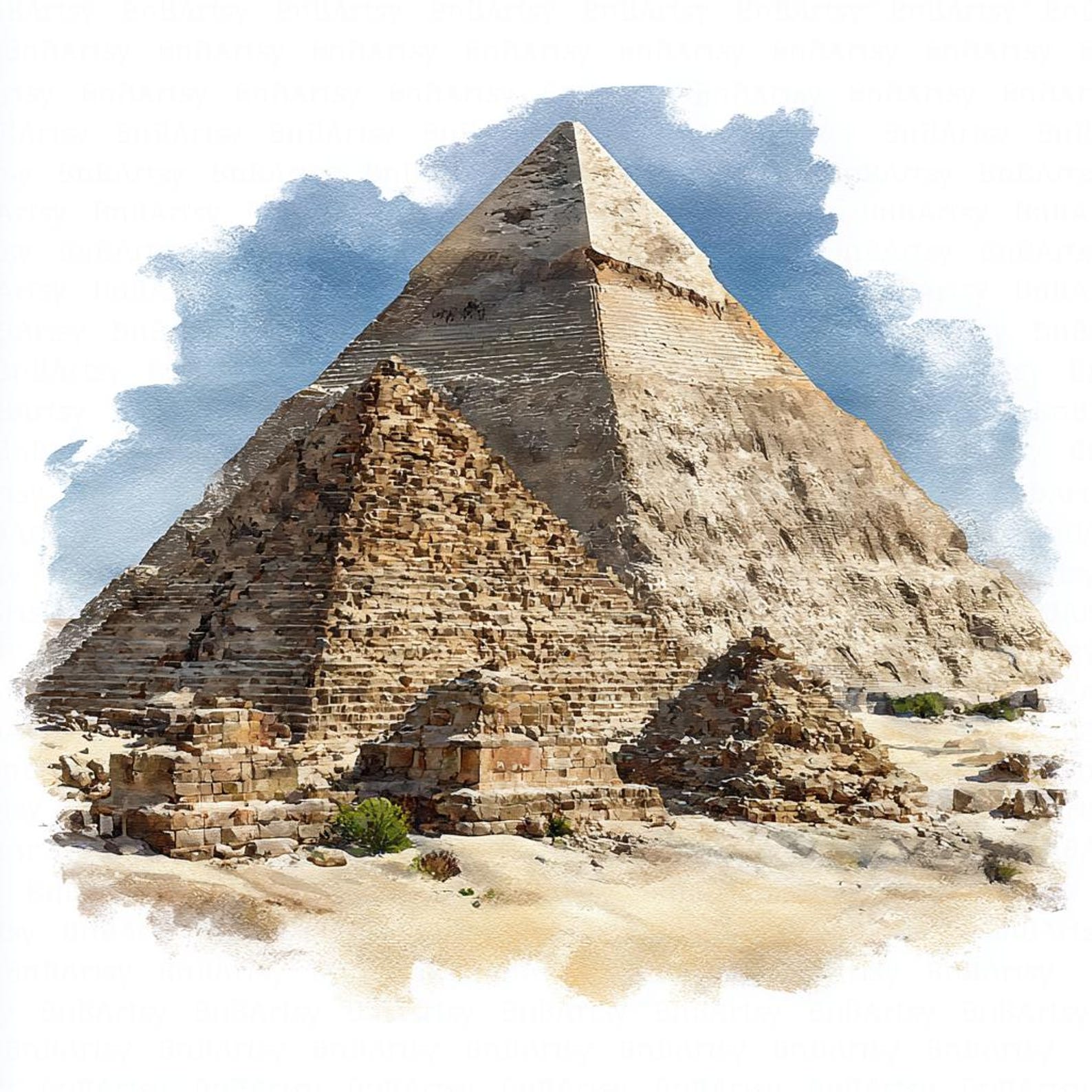 10 Giza Pyramid Clipart, Egyptian Pyramid, Printable Watercolor Clipart ...