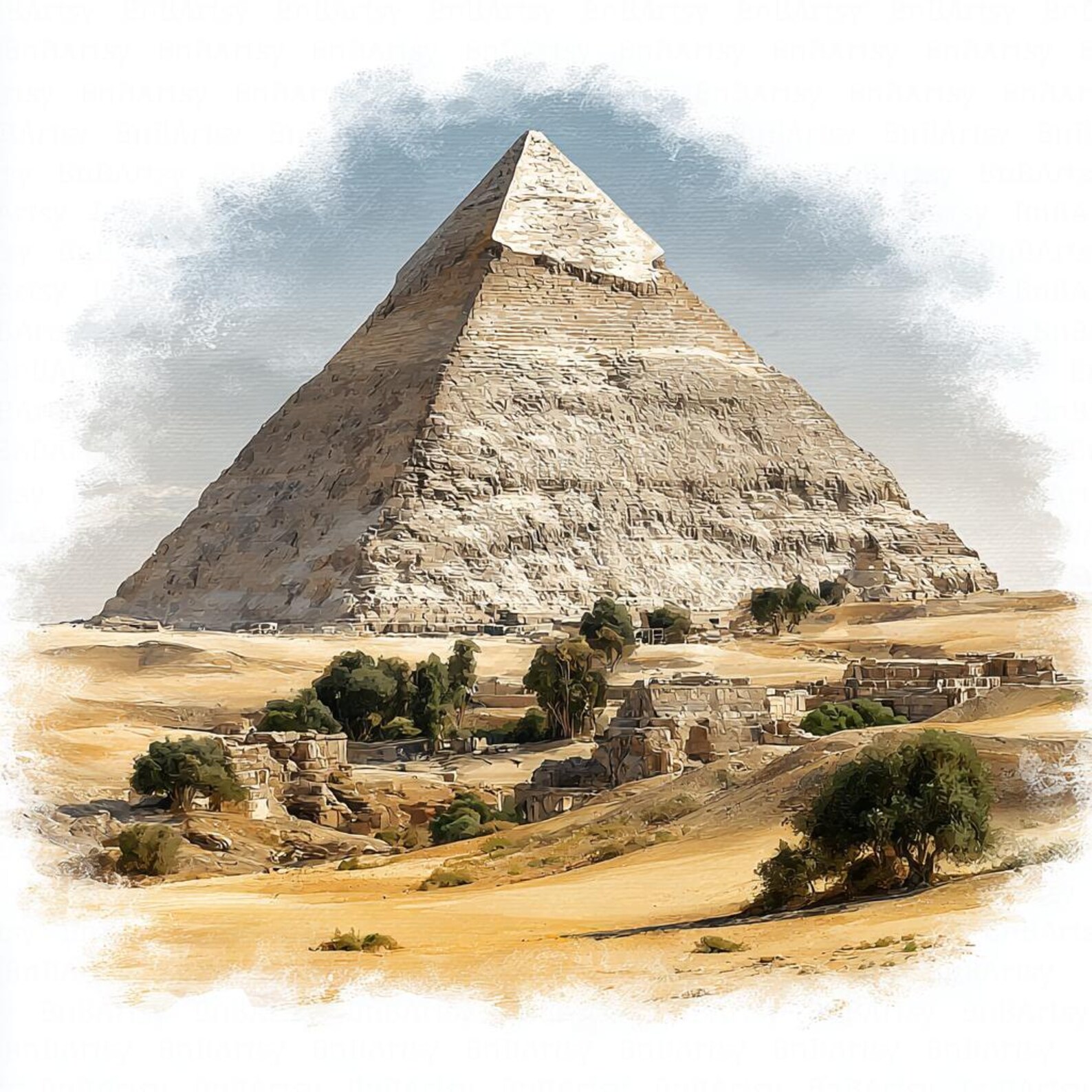 10 Giza Pyramid Clipart, Egyptian Pyramid, Printable Watercolor Clipart ...