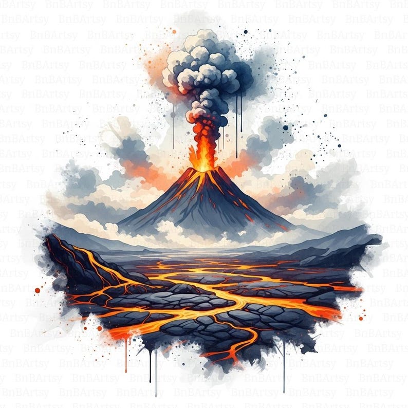 11 Erupting Volcano Clipart, Volcano Wall Art, Volcano Landscape ...
