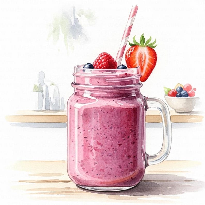 Fruit Smoothie Clipart, Printable Watercolor Healthy Drink (digital ...
