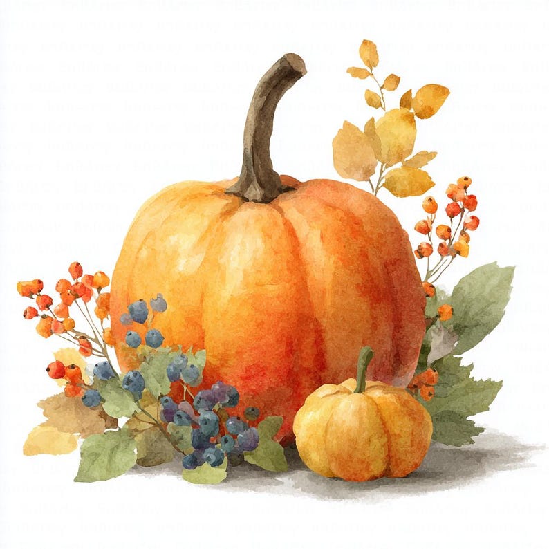 12 Rustic Pumpkin Clipart, Cozy Fall Pumpkin, Printable Watercolor ...