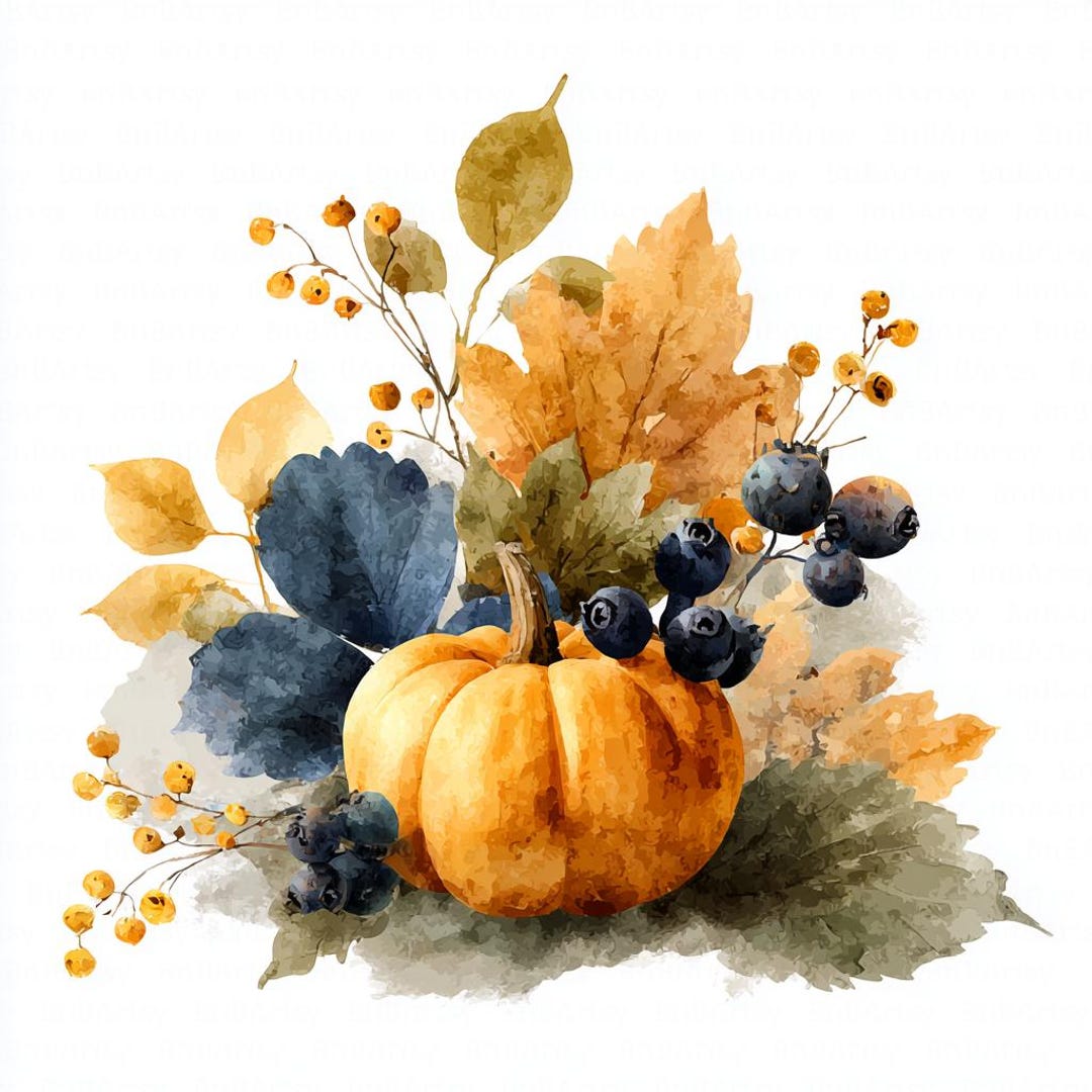 12 Rustic Pumpkin Clipart, Cozy Fall Pumpkin, Printable Watercolor ...