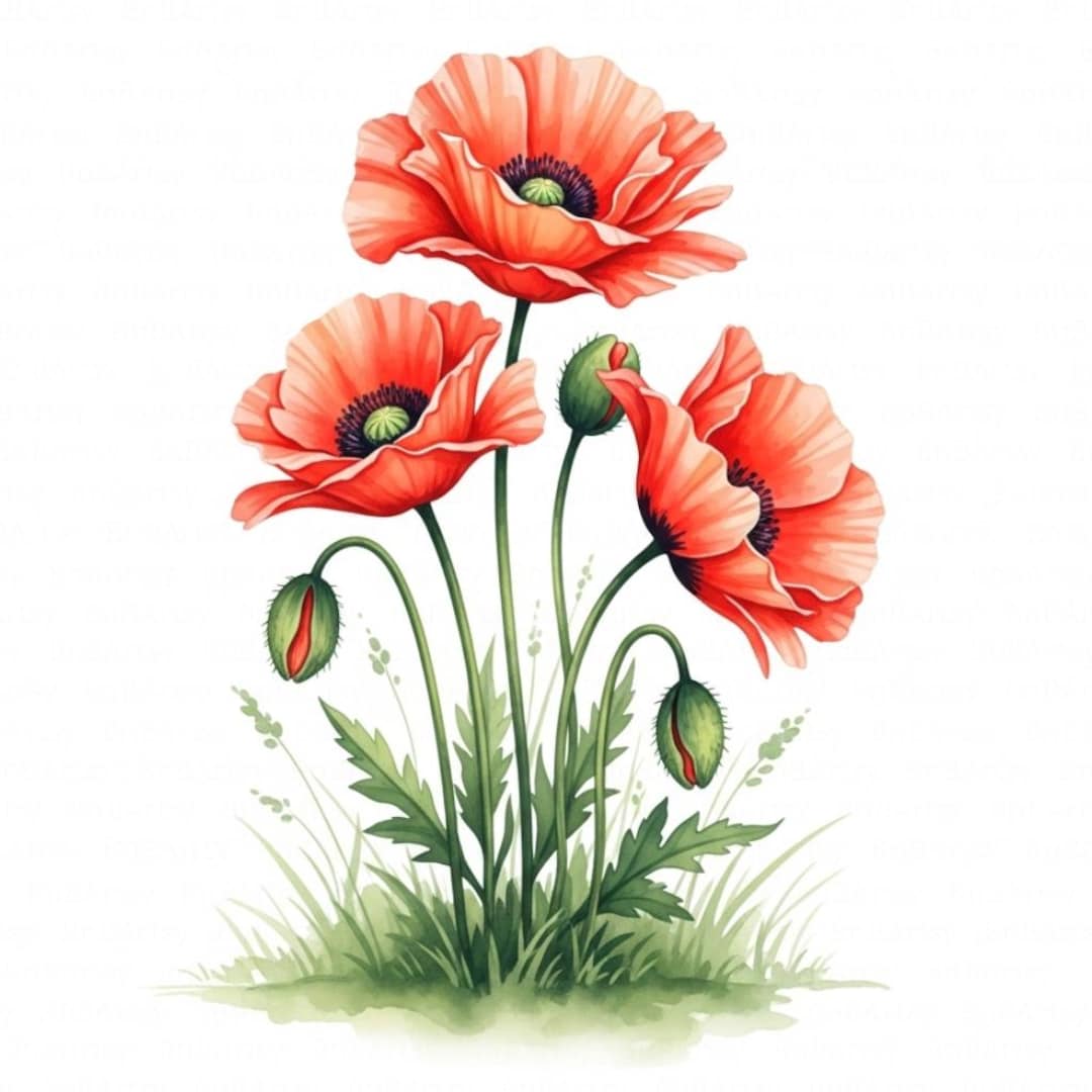 13 Neon Poppy Flowers Clipart, Orange Poppies, Poppy Clipart, Printable ...